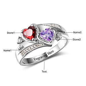 GLAMCARAT Personalized mothers ring with 2 birthstones family jewelry gift for her promise ring customized name engraved ring (7)