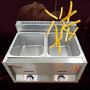 PIAOCAIYIN Food Warmer, 2 Wells Pan Gas Fryer Food Warmer, 12L Stainless Steel Buffet Warmer, 50~380℃ Temperature Control, Food Warmers for Parties, Gas Fryer for French Fries Donuts