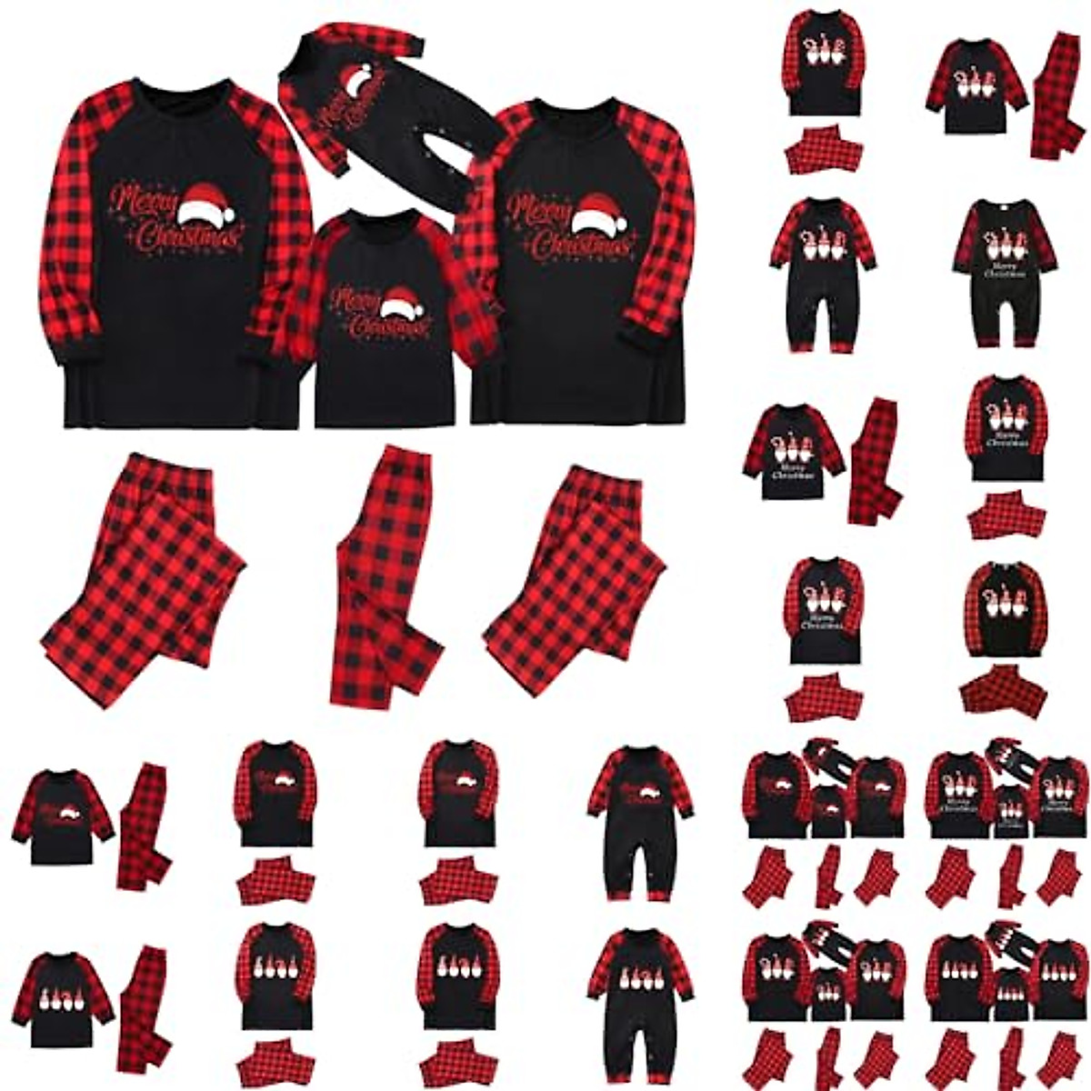 SPANBILT Christmas Pajamas Family Sets PJ's with Letter and Plaid Printed Cute Long Sleeve Tee and Bottom Loungewear Mom