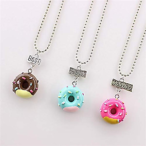 2-3 Pcs Best Friends Forever Friendship Necklaces Set Ice Cream Cookie Donut Flamingo Wishing Bottle Colorful Cute Pendant BFF Necklaces Friendship Jewelry Birthday Gifts - Donut