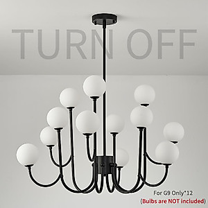 QUOOBE Modern Mid Centur Black 12 Light Chandeliers with Glass Globe,Large Sputnik Metal Ceiling Pendant Light Fixture for Living Room Dining Room Bedroom Kitchen Staircase Office