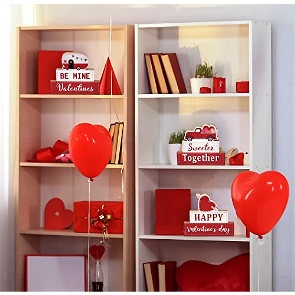 3 Valentines Day Wooden Table Decor Centerpieces for Tables Happy Valentine’s Tabletop Centerpiece Valentine Love Home Desktop Decorations Wood Heart Shelf Decoration Hearts Red Desk Mantle
