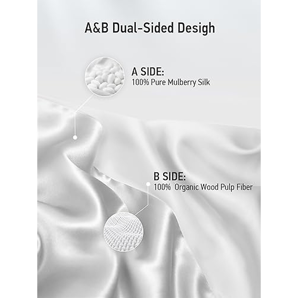 Lacette Silk Pillowcase for Hair and Skin 2 Pack, 22Momme 100% Mulberry Silk & Natural Wood Pulp Fiber Grade 6A Dual-Sided Silk Pillow Cases, Silk Pillow Cover with Zipper (Standard 20"x26",White)