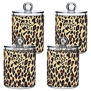 SUABO Plastic Jars with Lids,Leopard Tiger Skin Animal Print Storage Containers Wide Mouth,Glasss Airtight Canister Jar for Kitchen Bathroom Pantry Countertop,Set 2