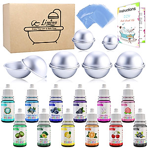 12 Pieces Bath Bomb Mold Set with 12 Soap Dye, Shrink Wrap Bags - DIY Bath Bombs Making Supplies Kit - Food Grade Skin Safe Bath Bomb Dye for Soap Coloring, Crafting Fizzles - with Instructions