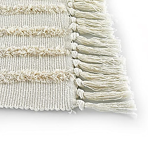 Lanffia Boho Area Rug 5' x 7'，Tufted Cotton Rainbow Living Room Rug Hand Woven Washable Farmhouse Tribal Floor Carpet for Entryway Bedroom Kitchen, Beige