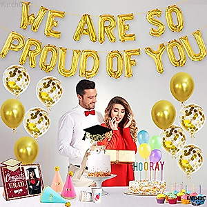 We Are So Proud of You Balloons - 16 Inch | Gold We Are So Proud of You Banner with Confetti Balloons | Gold Graduation Party Decorations 2023 | Graduation Balloons, College Graduation Decorations