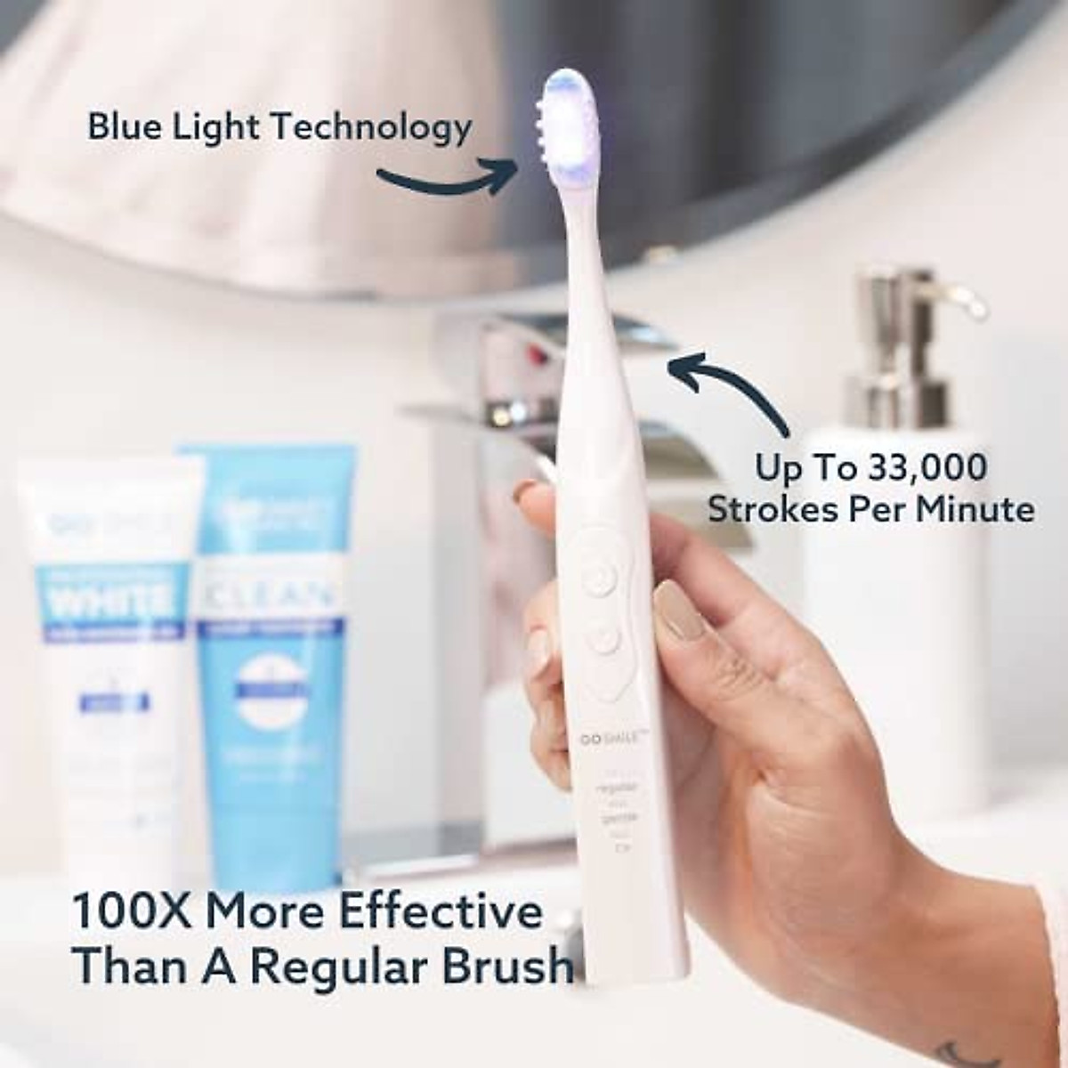 GO SMILE Sonic Pro Professional Blue Light Teeth Whitening System - Rechargeable Toothbrush, Dentist Recommended Luxury Enamel Whitening Toothpaste & Stain Removing Gel - No Tooth Sensitivity, White