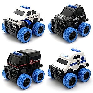 SEESWELL Pull Back Die-cast Alloy City Police Car Vehicles Playset, Monster Truck,Friction Powered Toy Cars,4 Pack,Toys for 3+ Years Old Kids,Christmas/Birthday Gift for Boys & Girls,Party Favors…