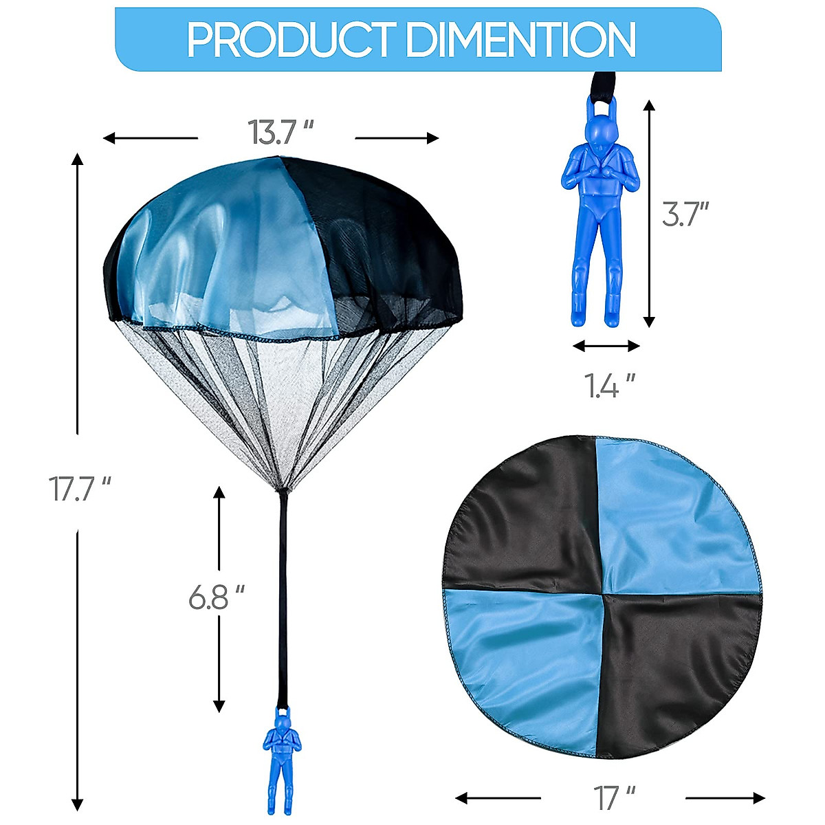 PGXT Parachute Toy, Tangle Free Throwing Army Toy Parachute, Outdoor Children's Flying Toys, No Battery nor Assembly Required (4 Pieces Set) (A)