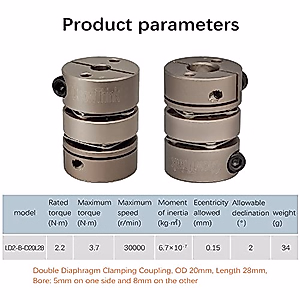 Double-Diaphragm Damping Shaft Couplings 5mm to 8mm Aviation Aluminum Alloy for All 3D Printer Such as CR-10S Ender 3 PRO and CNC Machine（2PCS）