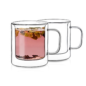 Red Rocks Double Wall Glass Coffee Mugs – Set of Two Hot-Drink Friendly Tea Cup Set – 12 Oz Capacity Clear Borosilicate Glass – Insulated Coffee Mugs With Handle