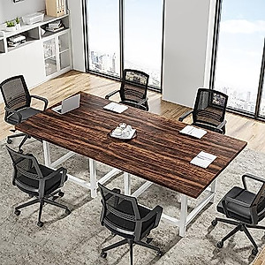 Tribesigns Small Conference Room Table for 4 People, Rustic Square 39.4 Inches Wood Computer Desk for Home Office,Small Space (Chair not Included) (Dark Oak)
