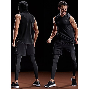 NELEUS 3 Pack Workout Athletic Gym Muscle Tank Top with Hoods,5036,Black,Grey,Navy Blue,US M,EU L