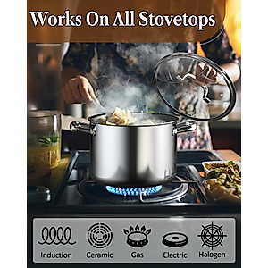 Cook N Home Stainless Steel Stockpot 8 Quart, Tri-Ply Clad Stock Pot with Glass Lid, Silver