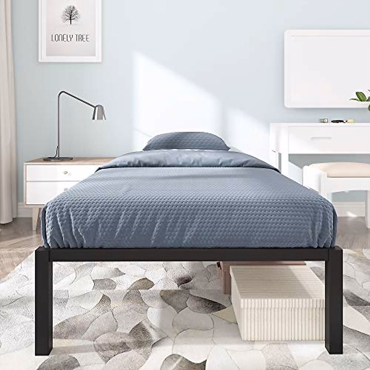 YITAHOME 14 Inch Platform Bed Frame, Wood Slats Support Reinforced Mattress Foundation 550 Lbs, Heavy Duty No Box Spring Needed, Black, Twin Size