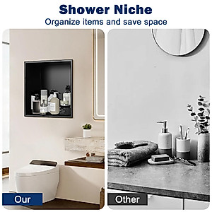 NearMoon Stainless Steel Shower Niche, NO Tile Needed Niche Recessed, Wall Niche for Bathroom Storage, Wall Hole Installation Shower Shelf 12.5×12.5 inches (Matte Black)