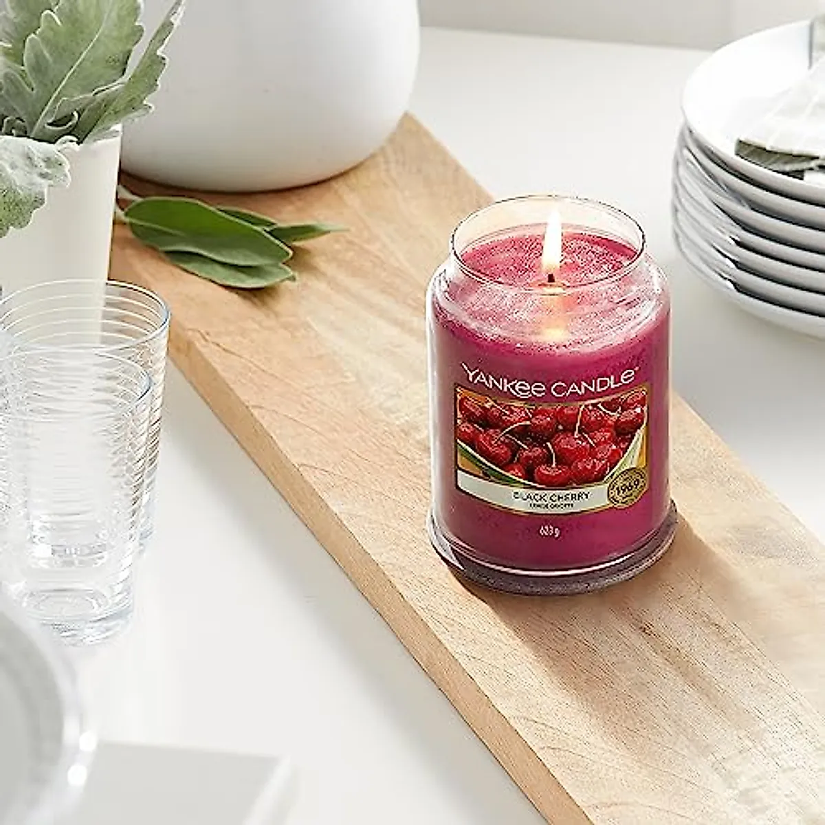 Yankee Candle Black Cherry Scented, Classic 22oz Large Jar Single Wick Candle, Over 110 Hours of Burn Time, Ideal for Home Décor and Gifting