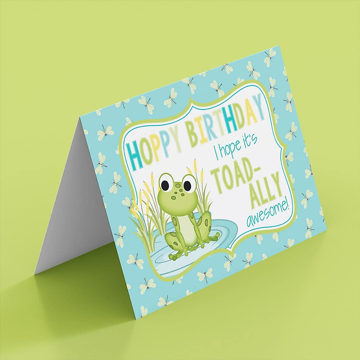 TOAD-ALLY Awesome Frog Birthday Pun Themed Single (1) All Occasion Blank Birthday Card To Send To Friends & Family, 4"x 6" (when folded) Fill In Greeting Note Card by AmandaCreation