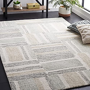 Safavieh Micro-Loop Collection 8' x 10' Ivory/Grey MLP954A Handmade Contemporary Wool Area Rug