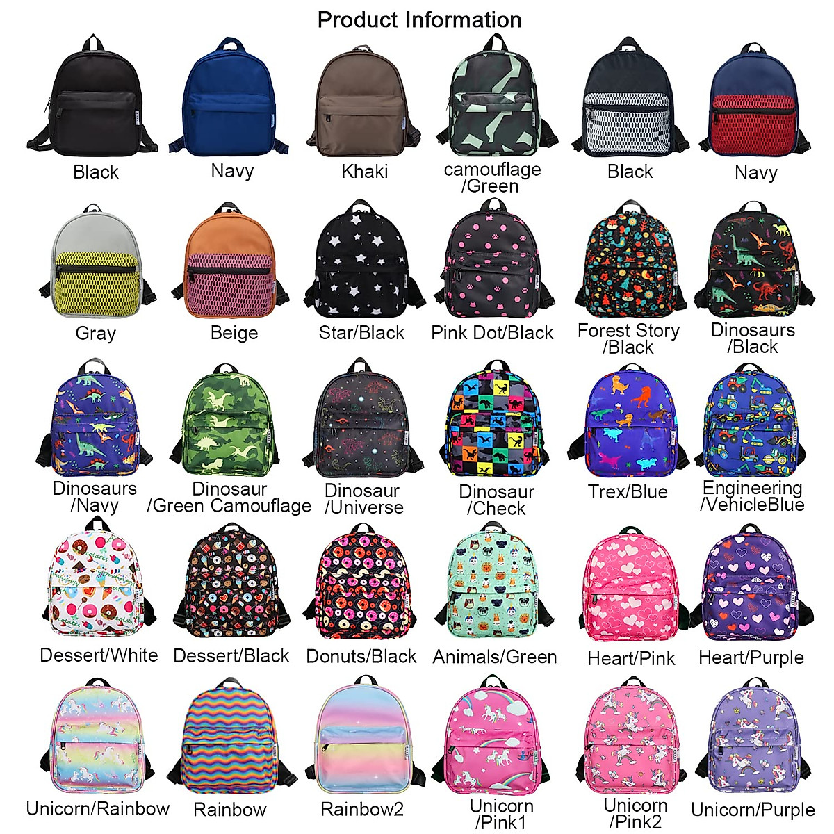 BIGHAS Lightweight Mini Kids Backpack with Chest Strap For Preschool Kindergarten Boys and Girls 3-6 Years Old 21 colors (Black)