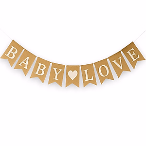 Shimmer Anna Shine BABY LOVE Burlap Banner for Baby Shower and Gender Reveal Party Decorations