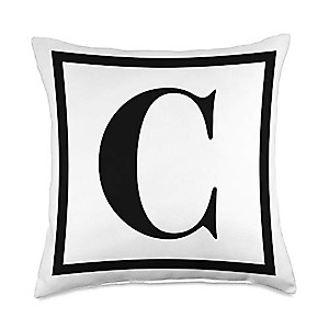Initials Tote and Pillows Initial Letter C Black and White Throw Pillow, 18x18, Multicolor
