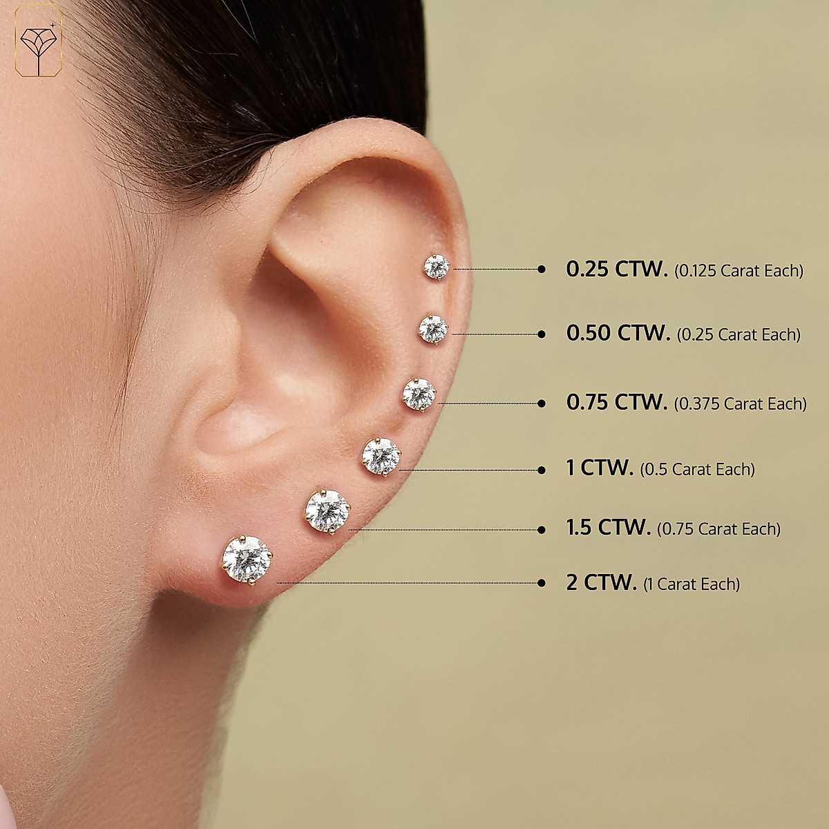 MAX + STONE IGI Certified 1/2 Carat Lab Grown Diamond Stud Earrings in 14k Real Yellow Gold with 4-Prong Setting