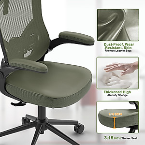 𝑯𝑶𝑴𝑬 𝑶𝑭𝑭𝑰𝑪𝑬 𝑪𝑯𝑨𝑰𝑹, Ergonomic Mesh Desk Chair, High Back Computer Chair- Adjustable Headrest with Flip-Up Arms, Lumbar Support, Swivel Executive Task Chair (Hunter Green, Modern)