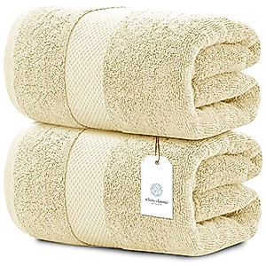 White Classic Luxury Cotton Washcloths | 12 Pack Luxury Bath Sheet | 2 Pack Bundle (Beige)