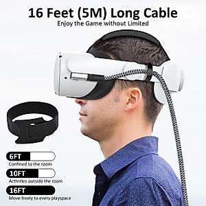 Link Cable 16FT VR Cable Compatible with Meta Oculus Quest 2/Quest 3S/Quest 3/Pro Pico, Nylon Braided Accessories and Gaming PC Steam VR, USB 3.0 Data Transfer Type C Cable, for VR Headset