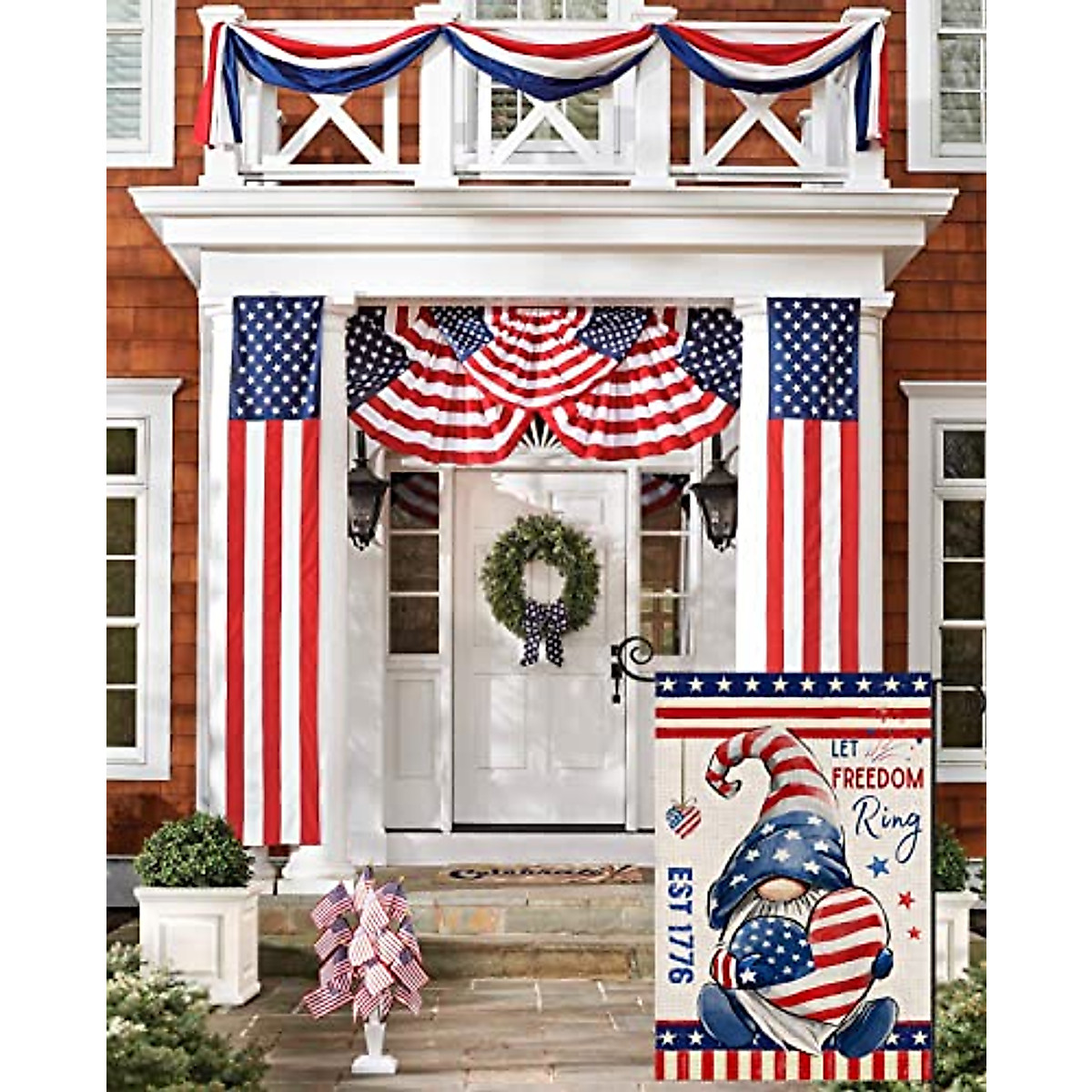 Patriotic Gnome Garden flag for 4th of July 12x18 Double Sided,American Gnome with Love Heart Small Yard Flags for Independence Day Memorial Day Decor for Summer Farmhouse Holiday Outside Outdoor