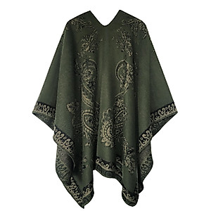 Urban CoCo Women's Color Block Shawl Wrap Open Front Poncho Cape (Series 29-Dark Green)
