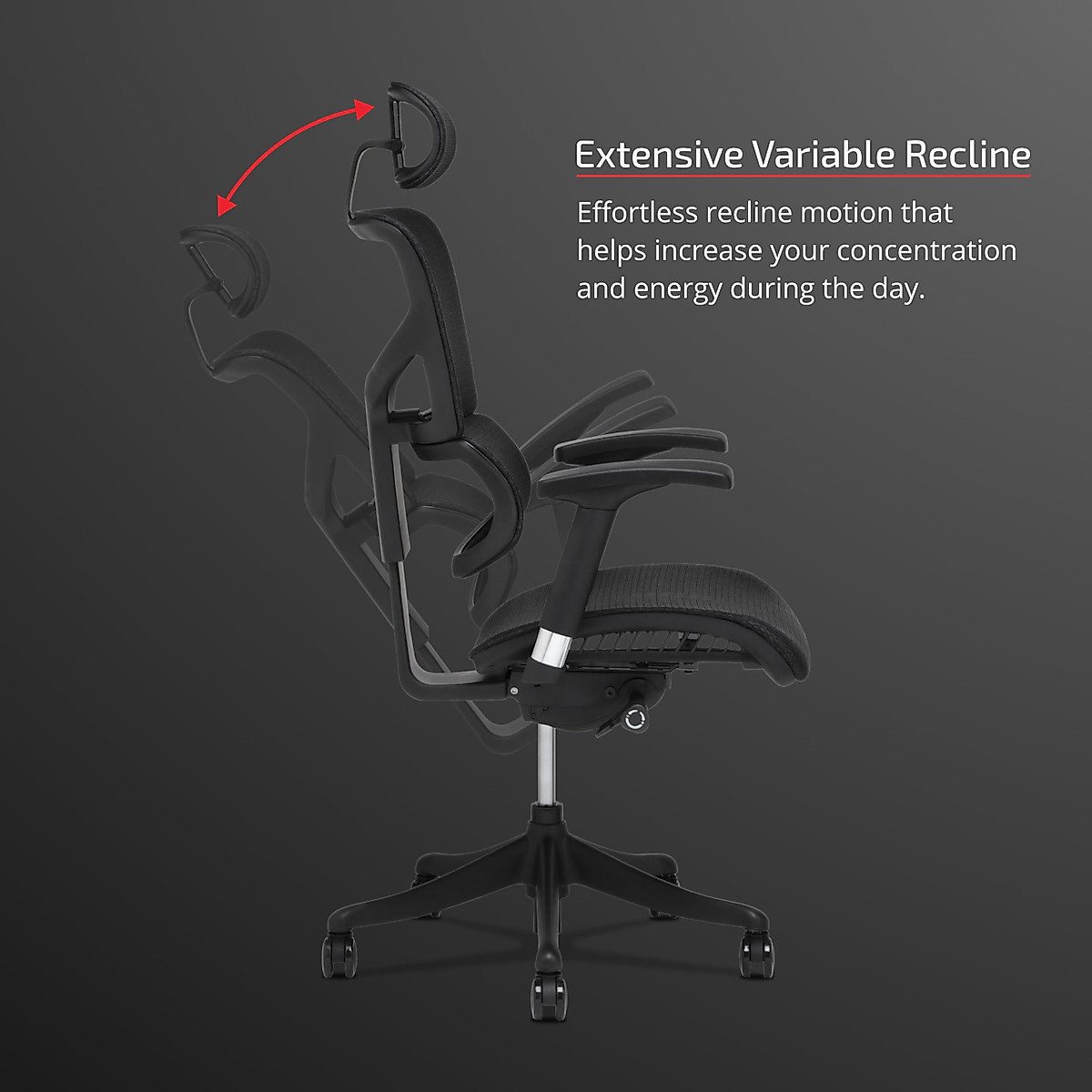 X-Chair X1 High End Task Chair, Black Flex Mesh with Headrest - Ergonomic Office Seat/Dynamic Variable Lumbar Support/Highly Adjustable/Relaxed Recline/Perfect for Office or Home Desk