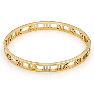 AIKESIWAI Roman numeral series hollow carved bracelet, fashionable women's bracelet, Roman numeral bracelet, three-color Roman bracelet (Gold)