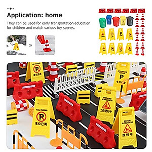 TOYANDONA 31Pcs Road Signs for Kids, Miniature Plastic Traffic Cones Mini Barrel Roadblocks Toys Set Educational Playset Pieces for Boys& Girls