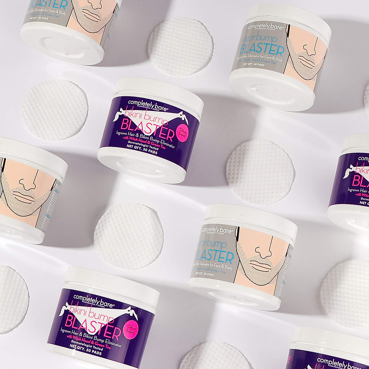 Completely Bare Bikini Bump Blaster Pads- All Natural Antioxidant Witch Hazel & Green Tea Prevent Ingrown Hairs and bumps, Gentle Exfoliating Treatment Wipes, Cruelty-Free Vegan Formula, 50 ct, 3pk