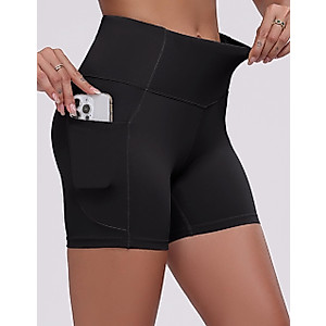 Oalka Women's Short Yoga Side Pockets High Waist Workout Running Shorts New Black M