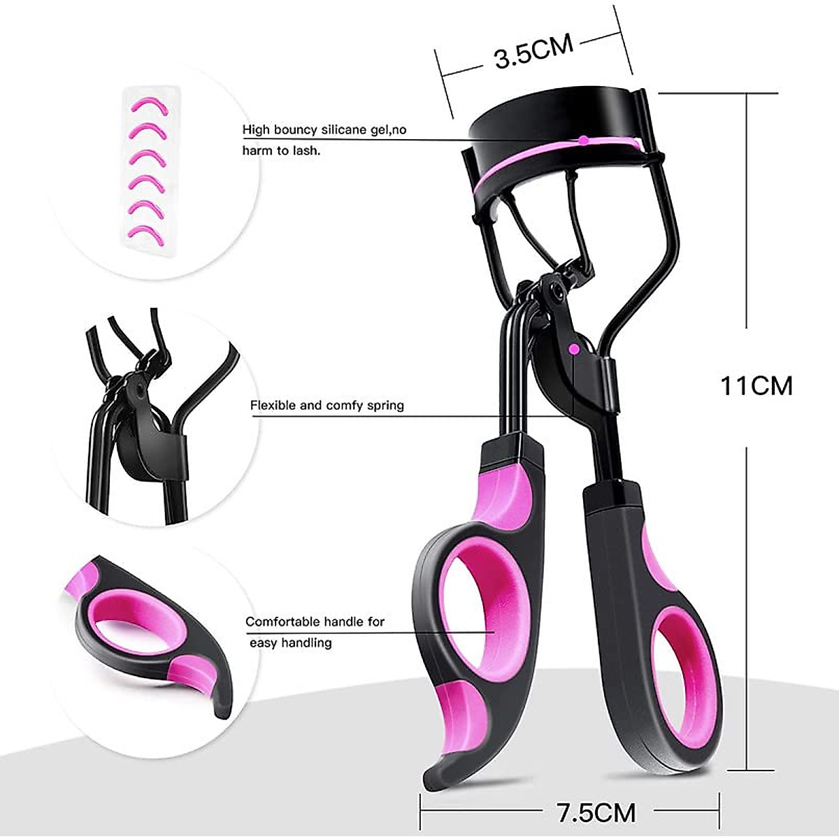 IYOCHO 1 pcs painless metal eyelash curler with 6 replaceable silicone pads, with 4 pcs makeup sponges beauty sponge blenders with 4 colors (1 eyelash curler+ 4 sponges+ 6 silicone pads)