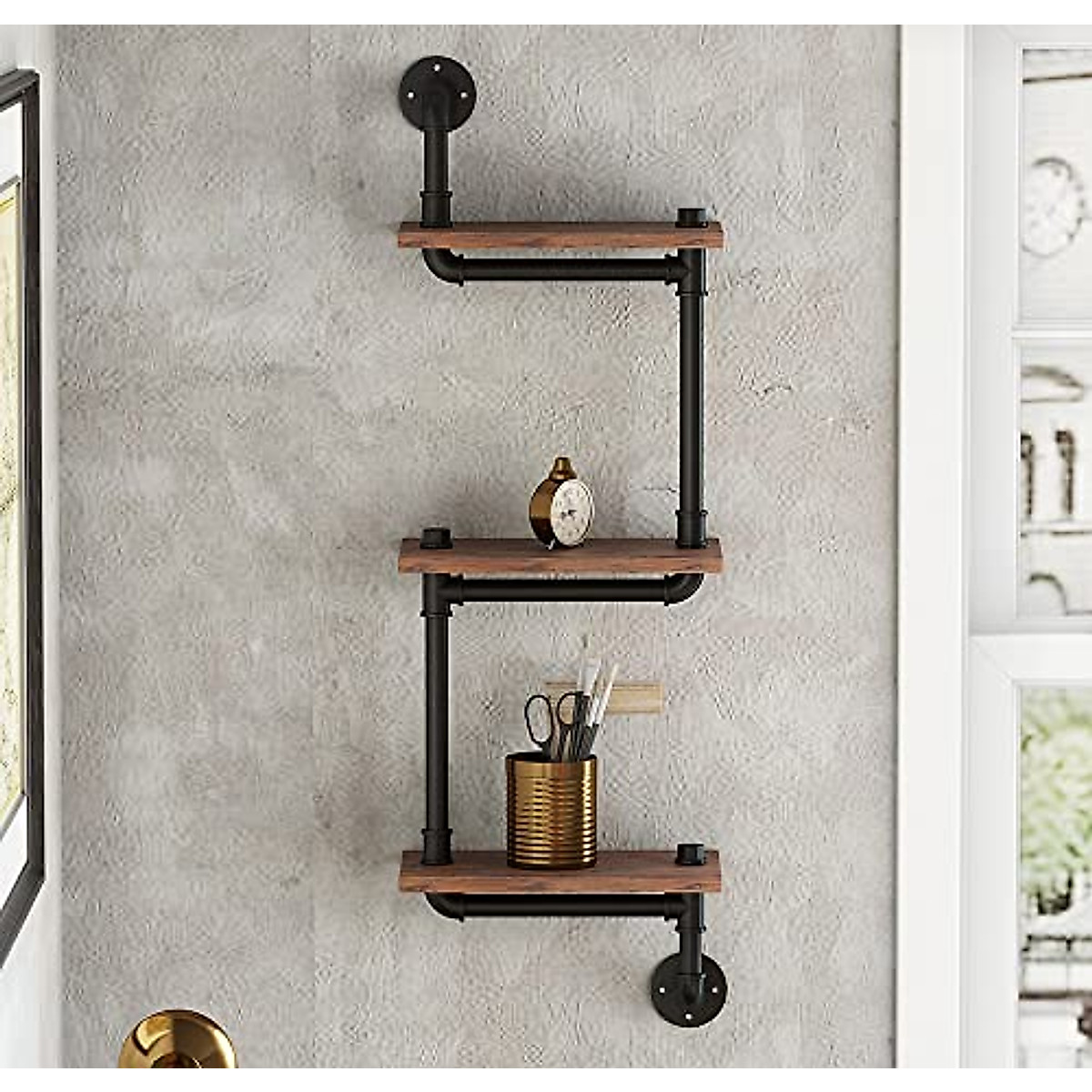 LBSLMJB Industrial Pipe Shelving, Modern Wood Ladder Pipe Shelves with Wood Planks, Retro Rustic DIY Floating Shelves Wall Mounted for Bar Kitchen Living Room