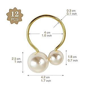 KESOTE Set of 12 Pearl Napkin Rings, Gold Napkin Ring Holders for Formal or Casual Dinning Table Decor