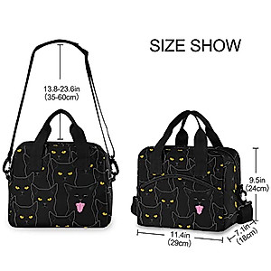 Sinestour Insulated Lunch Bag Reusable Cooler - Cute Black Cats Lunch Box Adjustable Shoulder Strap for School Office Picnic Adults Men Women