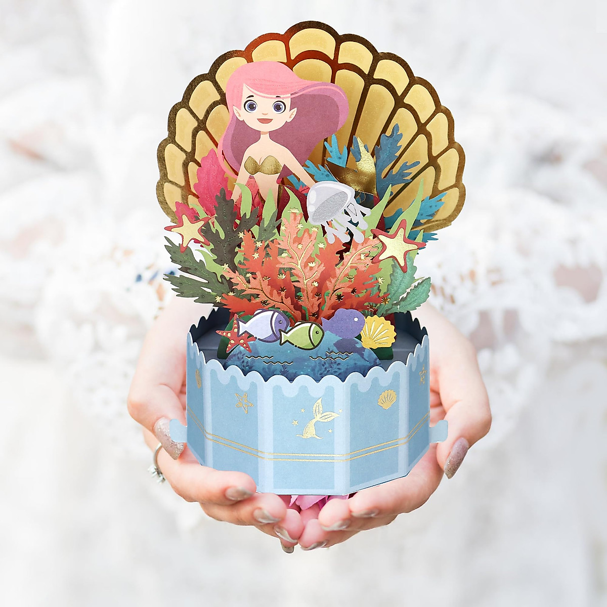 Giiffu The Little Mermaid Pop Up Card, Pop Up Birthday Card for kids, 3D Birthday Greeting Card, Birthday Pop Up Cards for Daughter or Sister, 3D Birthday Card with Envelope, Celebration Card