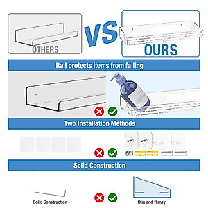 NiHome Clear Acrylic Shower Shelves 2-Pack, Stick On Shower Shelf with Hooks & Mounting Accessories, Clear Shower Caddy, Self Adhesive Shower Shelves for Bathroom, Kitchen, Bedroom - Superior Drainage