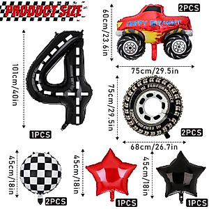 Truck Party Decorations, 9pcs Truck Birthday Number Foil Balloon for Truck 4th Birthday Race Car Theme Party Supplies (4th)