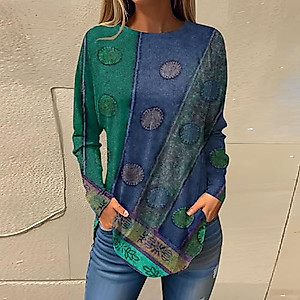 Shirts for Women Dressy Casual Womens Crewneck Sweatshirt Ladies Sweatshirts Long Sleeve Pullover Shirts for Women Light Weight Blazer for Women Summer Cotton Womens Shirts（4-Dark Green,Large）