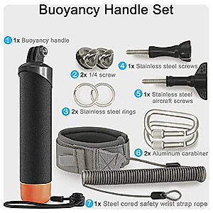 FitStill Waterproof Monopod Floating Hand Grip+Steel cored Safety Wrist Strap Rope for Go Pro Hero Session DJI Osmo and Other Action Cameras.Snorkeling Underwater Diving Selfie Pole Stick