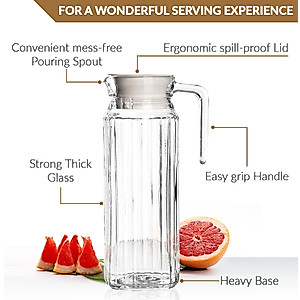 Glass Pitcher with Lid – Set of 2 34Oz Glass Water Pitcher – Cold Water Carafe For Ice Tea, Lemonade, Coffee – Elegant and Modern – Practical Spout Pitchers for Drinks