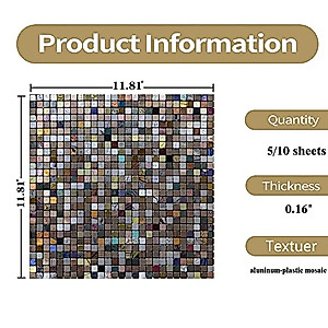YMMXGE Peel and Stick Metal Backsplash Tile Stick on Kitchen 3D Wall Decor Aluminum Mosaic Tiles for Bathroom, 11.81"x11.81"x0.15" (5,Silver Gold Copper Mixed)