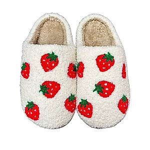 GJIKE Women's Men's Evil Eyes Slippers Winter Fuzzy Memory Foam Fluffy Warm House Shoes Strawberry 43-44